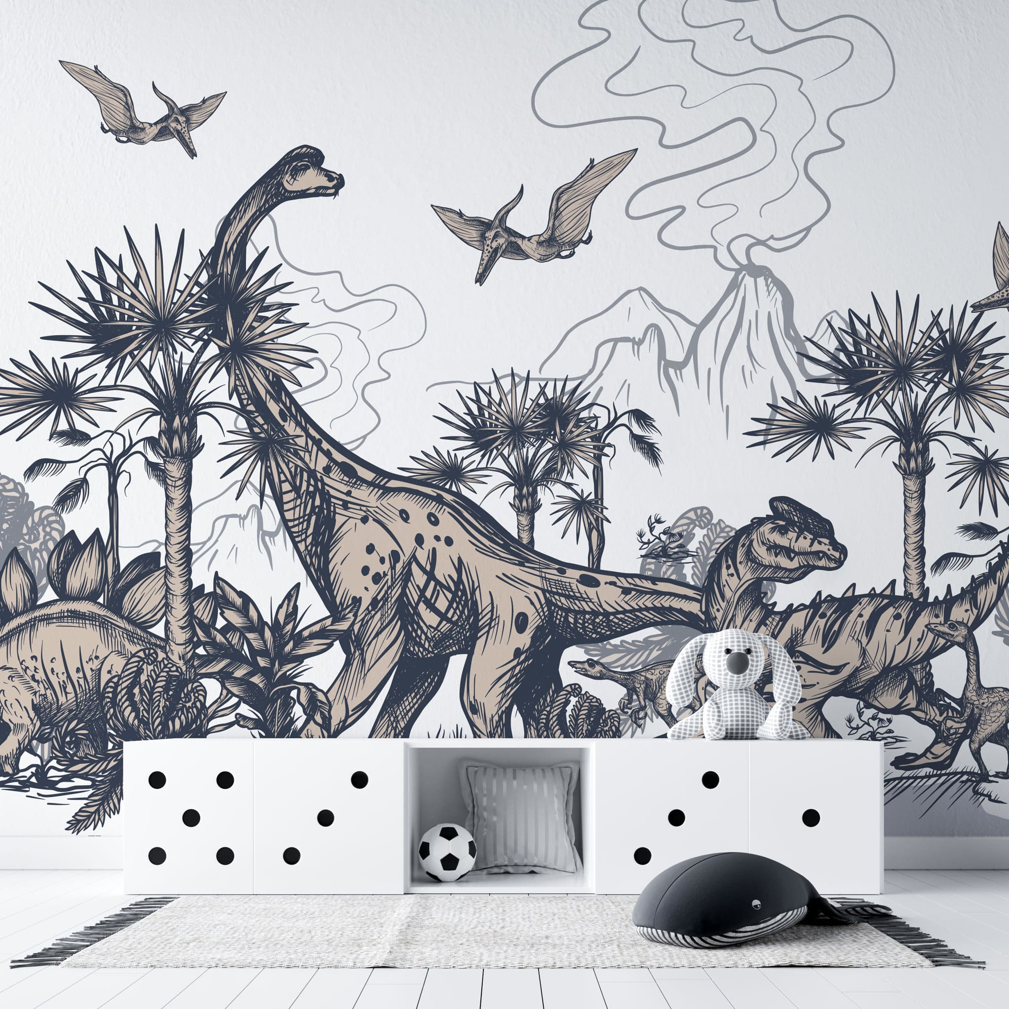 Tapet Epoca Dinozaurilor pentru copii – decor tematic preistoric ...