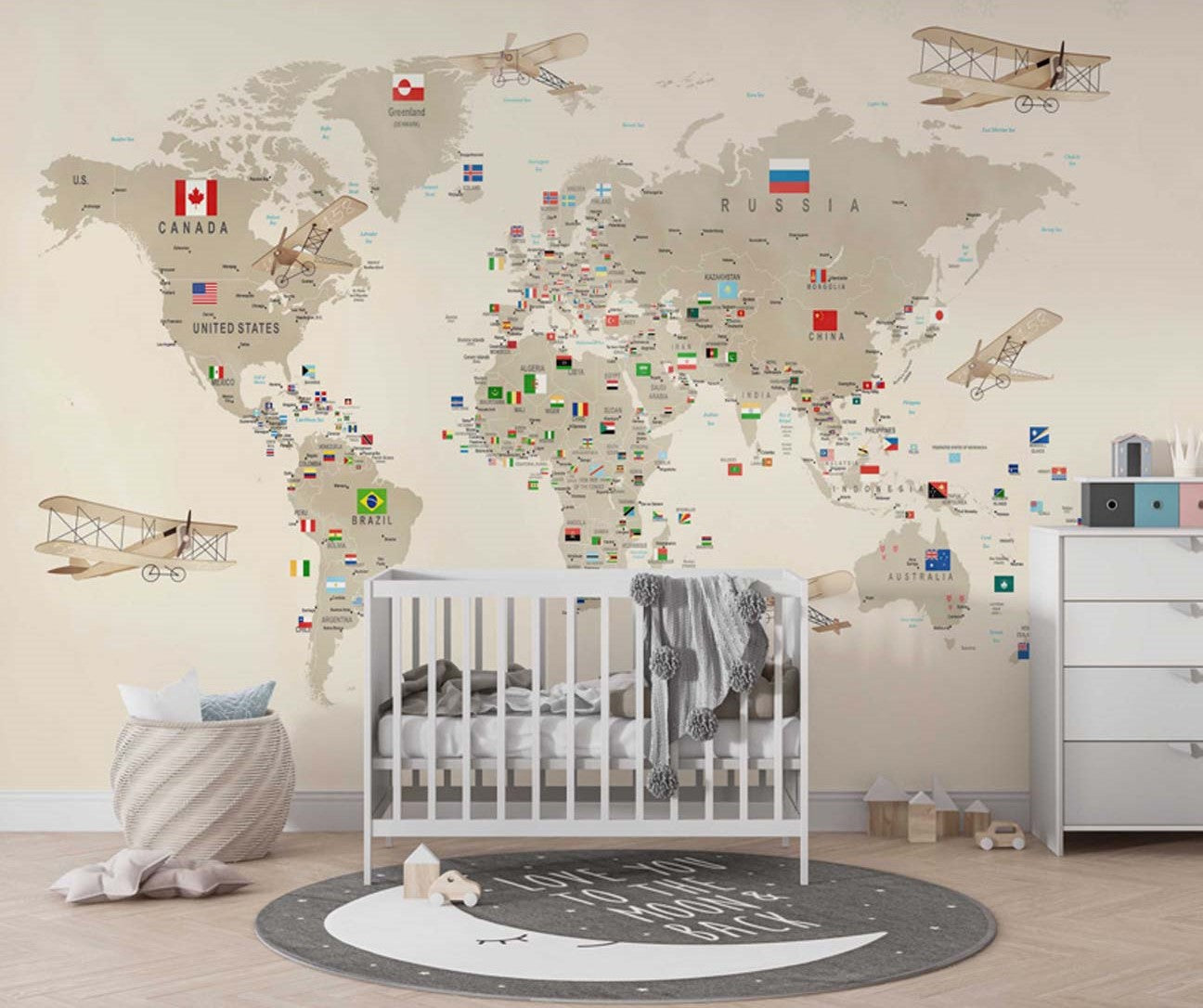 Tapet personalizat - ALL FLAGS MAP BEIGE | Beudis – beudis.ro