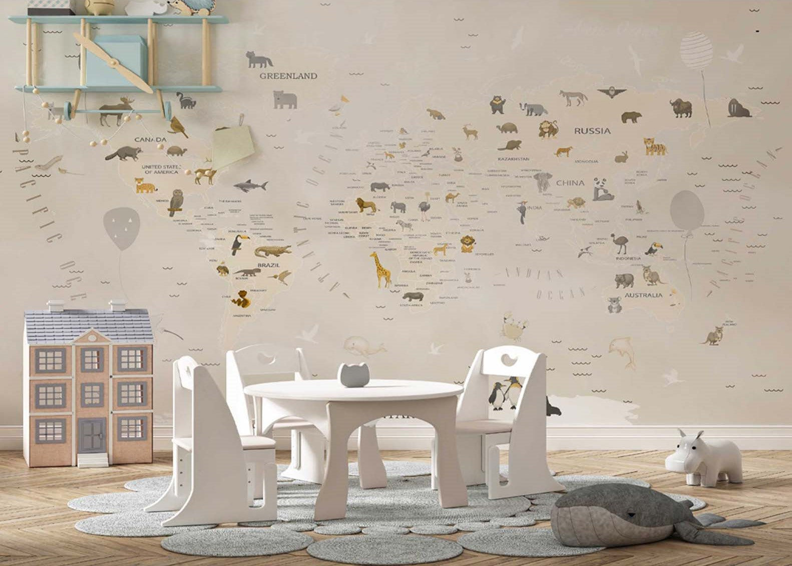 Tapet personalizat - BEIGE ANIMAL MAP | Beudis – beudis.ro