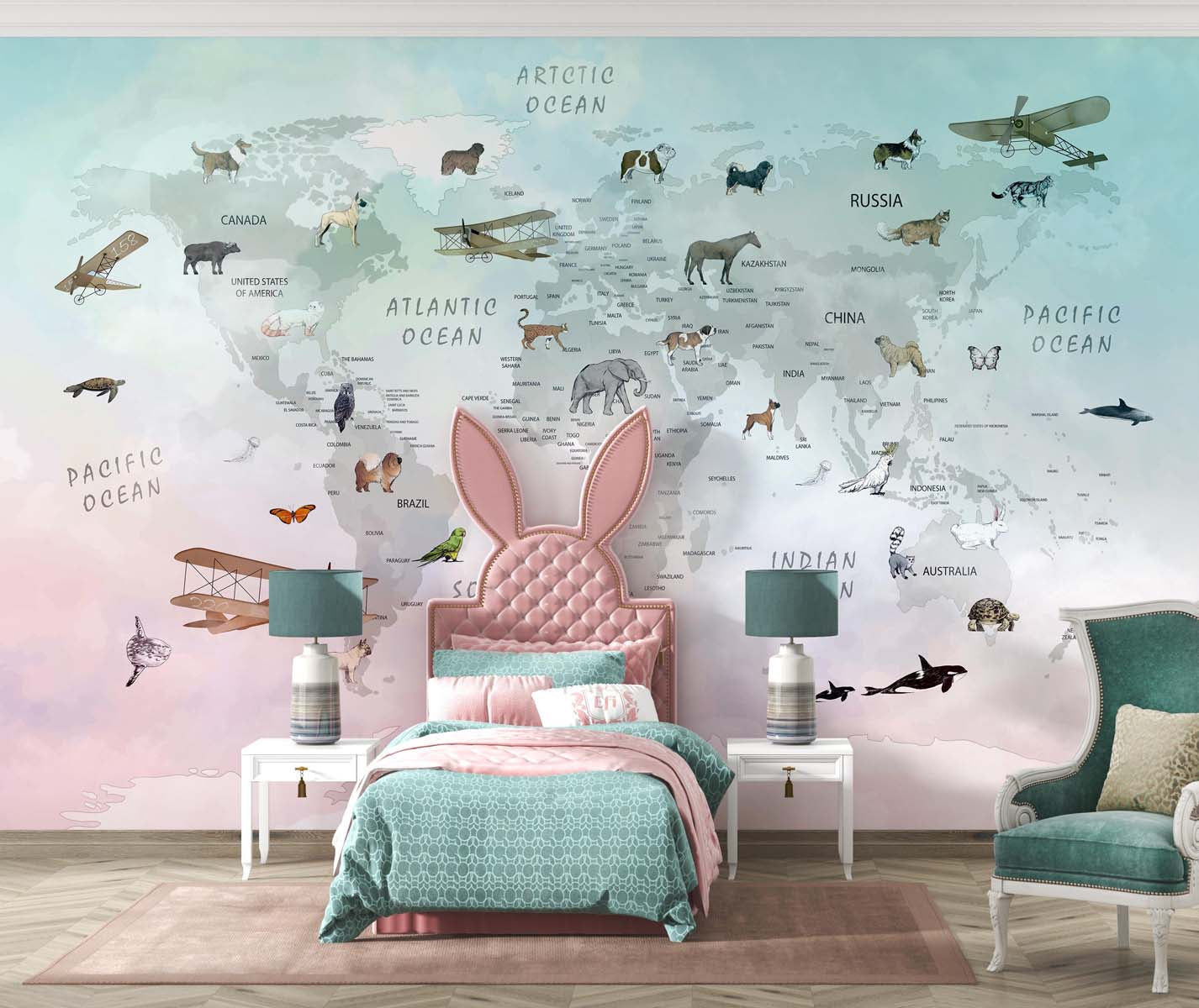 Tapet personalizat - PINKY GREEN MAP | Beudis – beudis.ro