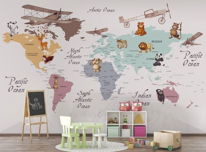 Tapet personalizat - CARTOON ANIMAL'S MAP | Beudis – beudis.ro