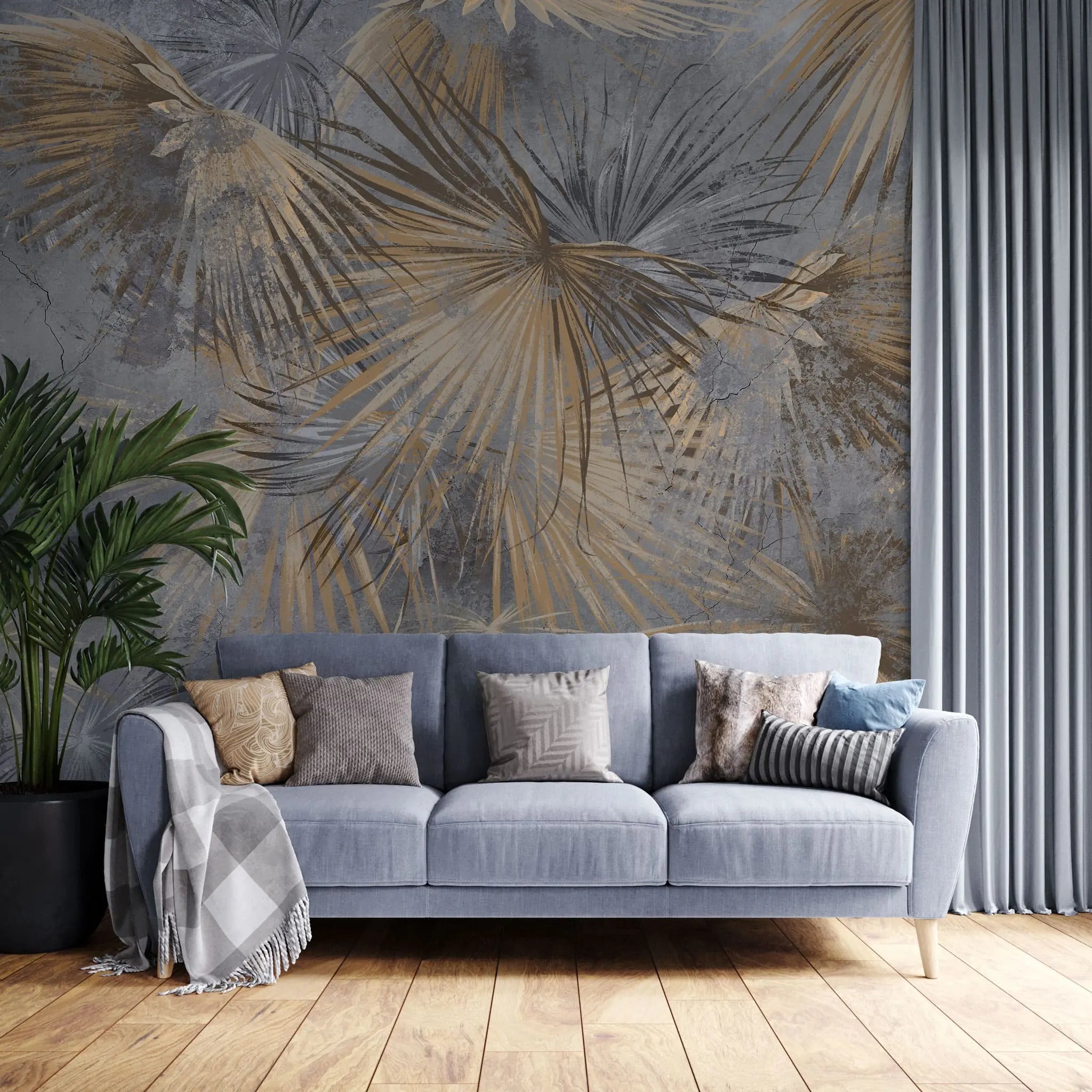 Tapet personalizat - GRUNGE PALM LEAVES – beudis.ro